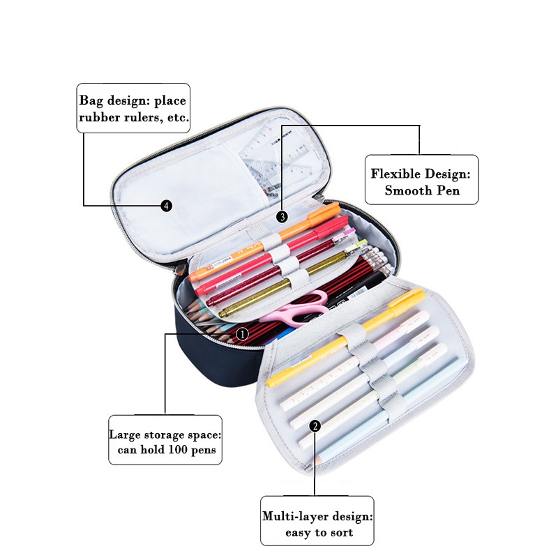 Pencil Case with Lock Large Storage Box School 4 Compartments 100 ...