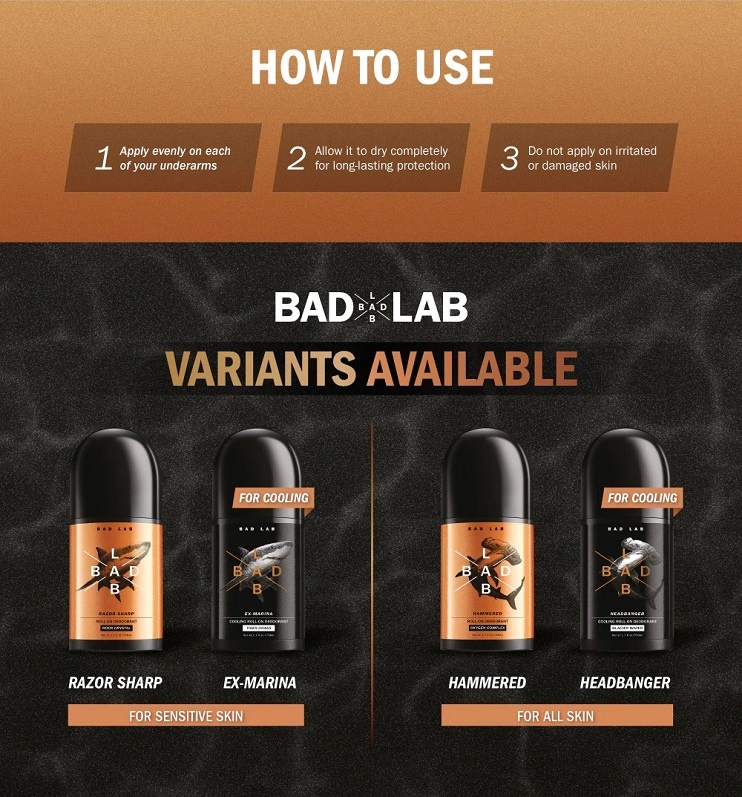 Bad Lab Cooling Roll On Deodorant (50ml) [Razor Sharp / Hammered / Ex ...