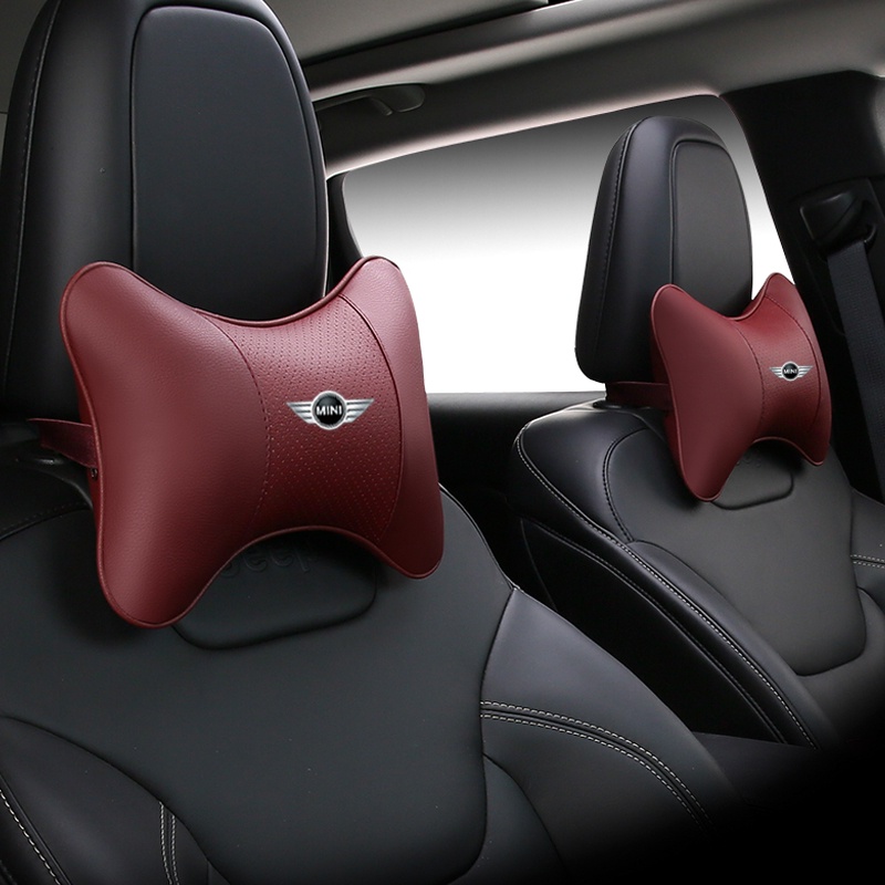 Breathable Leather Headrest Neck Pillow Car Head Neck Pillow For MINI ...