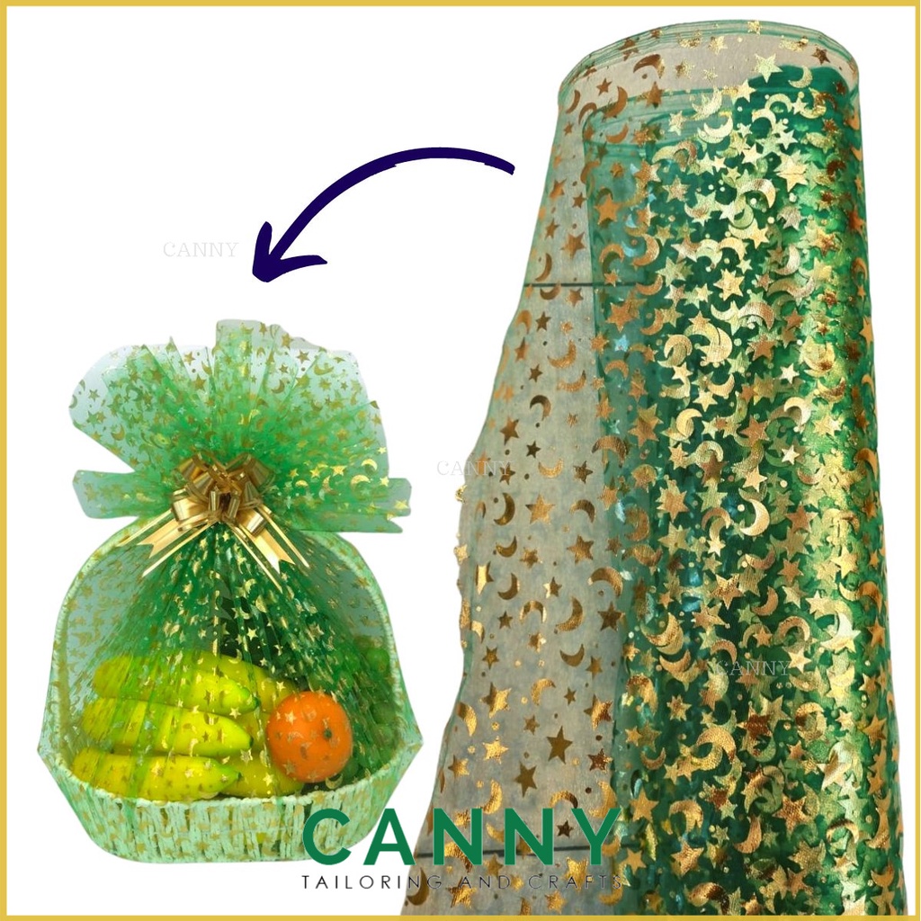 Kain Hamper Organza Tema Hari Raya / Bintang Bulan Hijau / Kain Organza ...