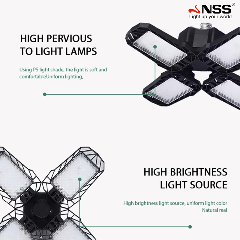 NSS foldable fan blade light garage light E27 ceiling light 60W/80W (3 ...