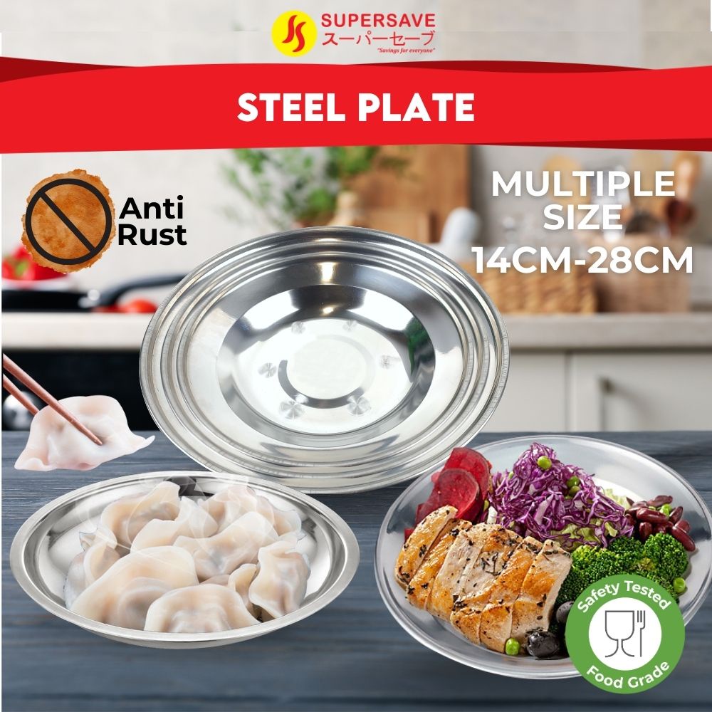 SUPERSAVE Stainless Steel Plate Dish Serving Food Kitchen Tableware ...