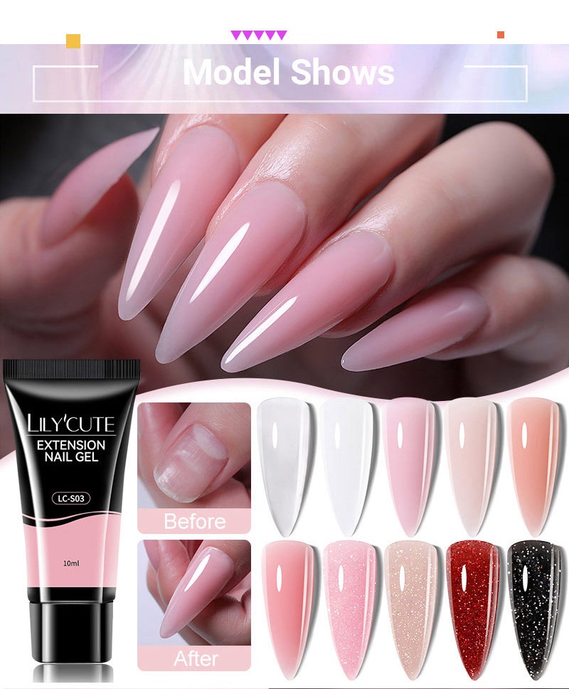 LILYCUTE 10ml Nail Extension Gel Crystal Extender Poly Gel Nail Tips ...