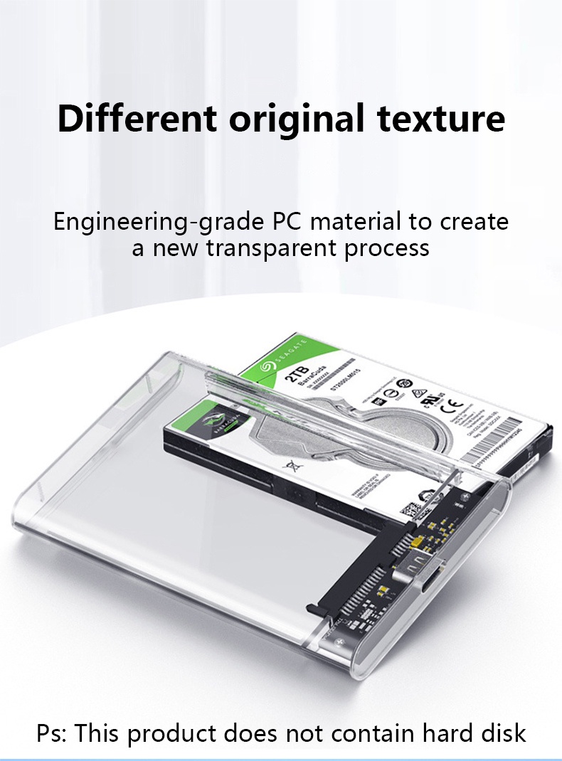 Type-C Transparent Box HDD Enclosure 3.1 Notebook 2.5 inch SSD Solid State Mechanical Mobile ...