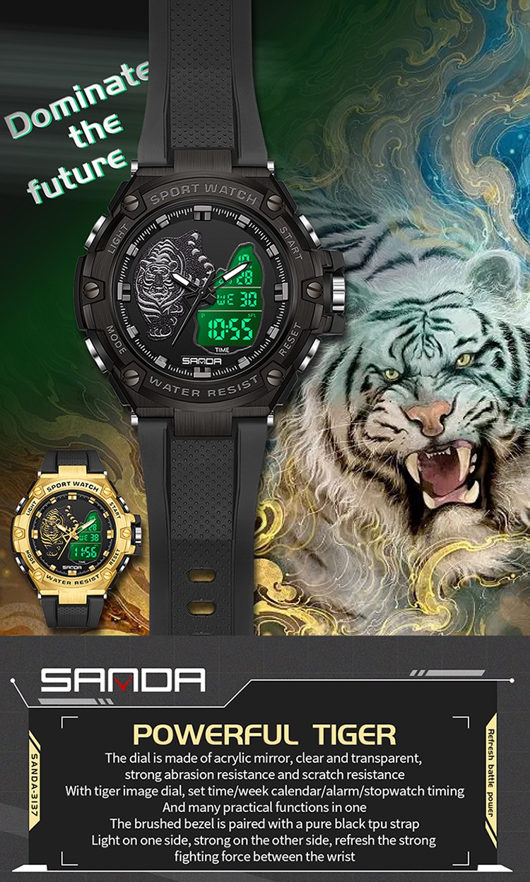 SANDA Official Beast Dial Sport Military Quality Falling Resistant ...