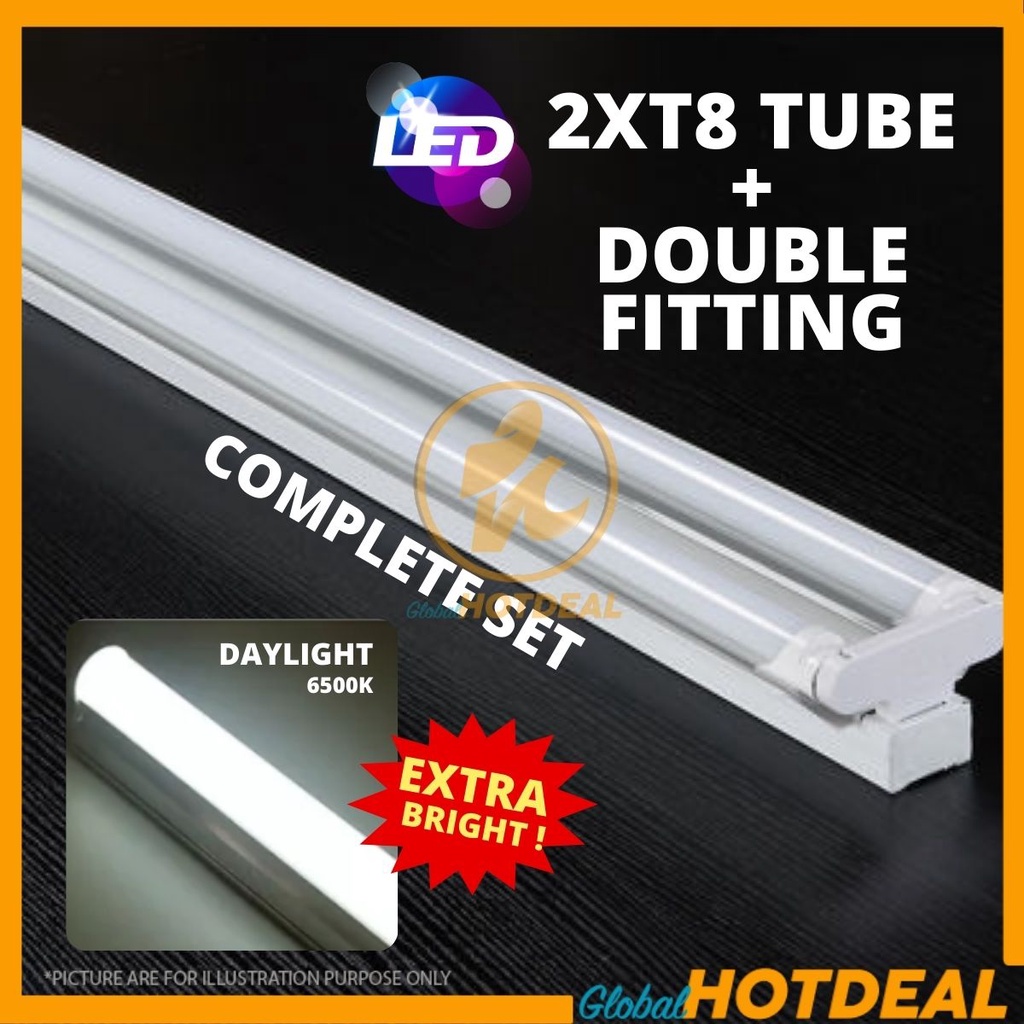 [FULL SET] DOUBLE 4FT T8 Led Tube Light Lampu Kalimantang LED Lampu Panjang LED Ceiling Light ...