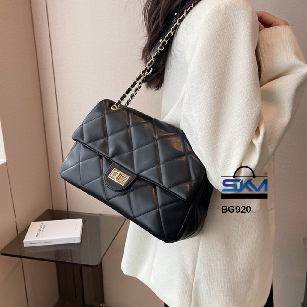 SKM Women Classic Handbag Leather Diamond Pattern Shoulder Sling Bag ...