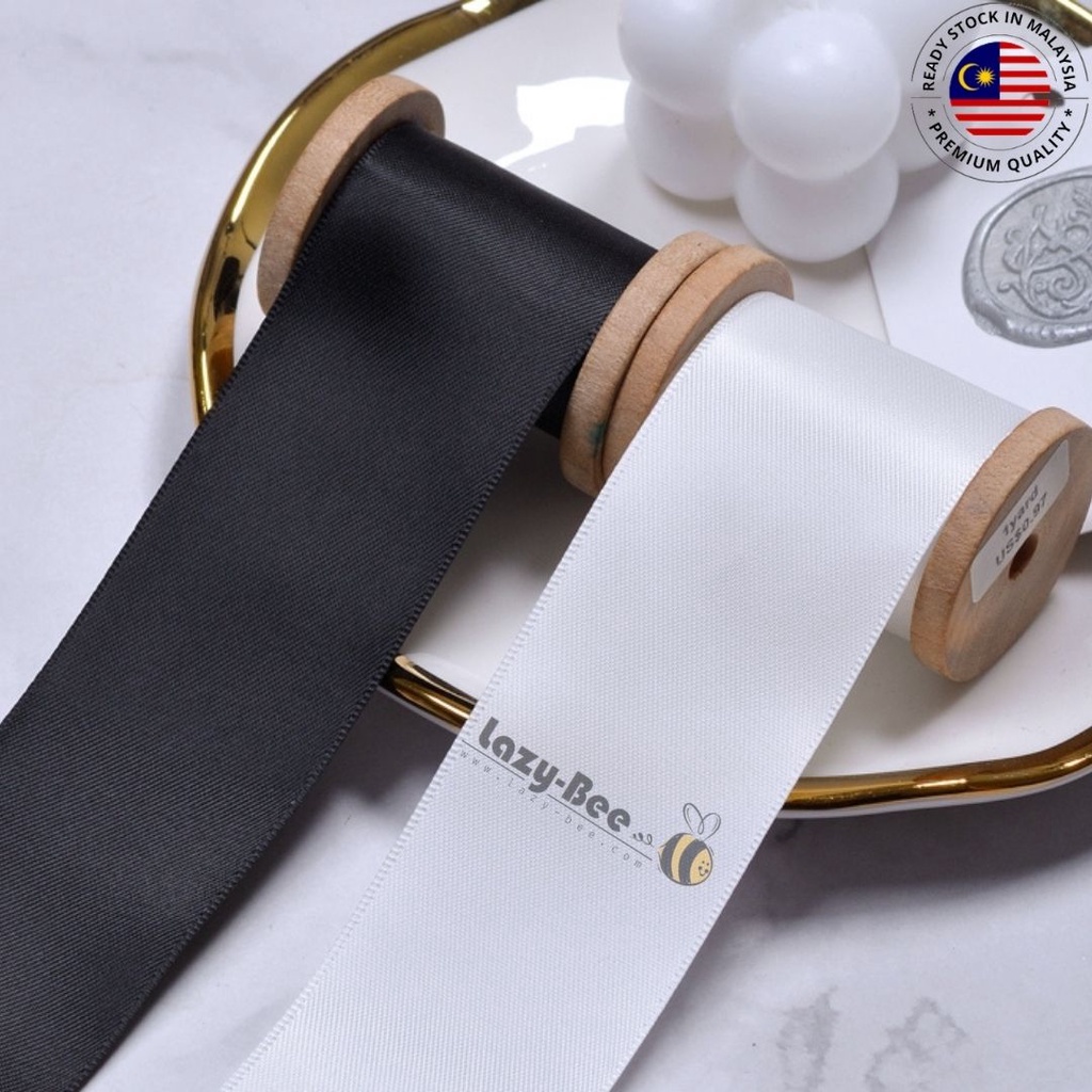 LAZY BEE Black White 100 yard Premium Double Face Satin Ribbon Bow ...