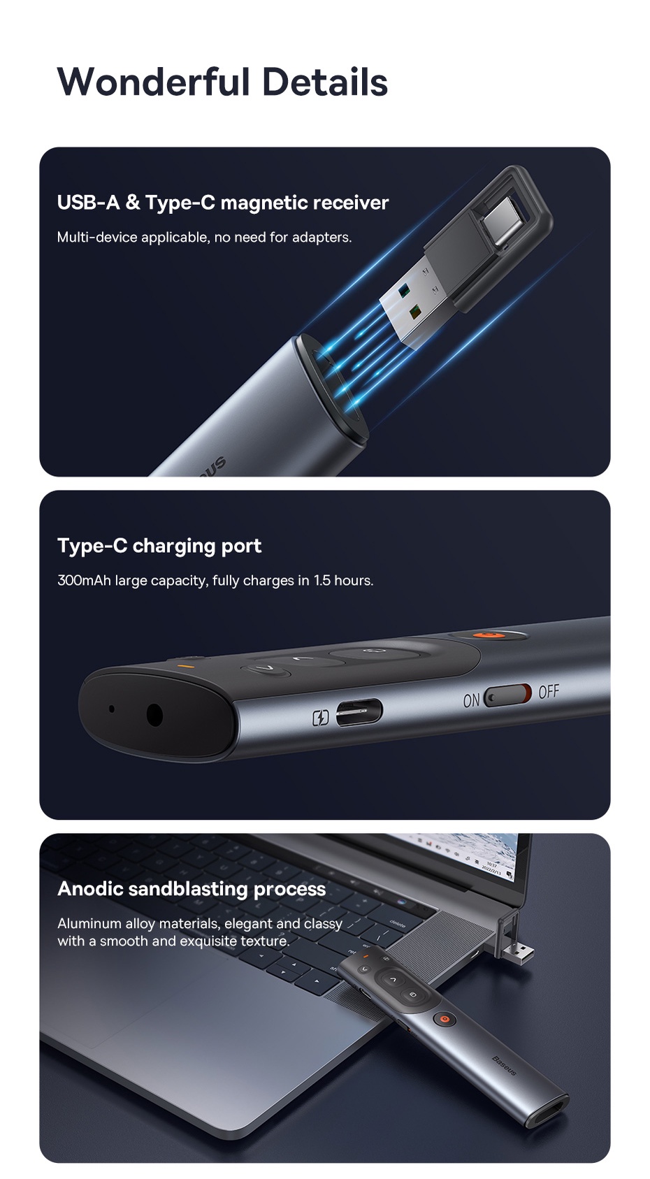 Baseus Spotlight Presentation Remote Wireless Laser Pointer ...