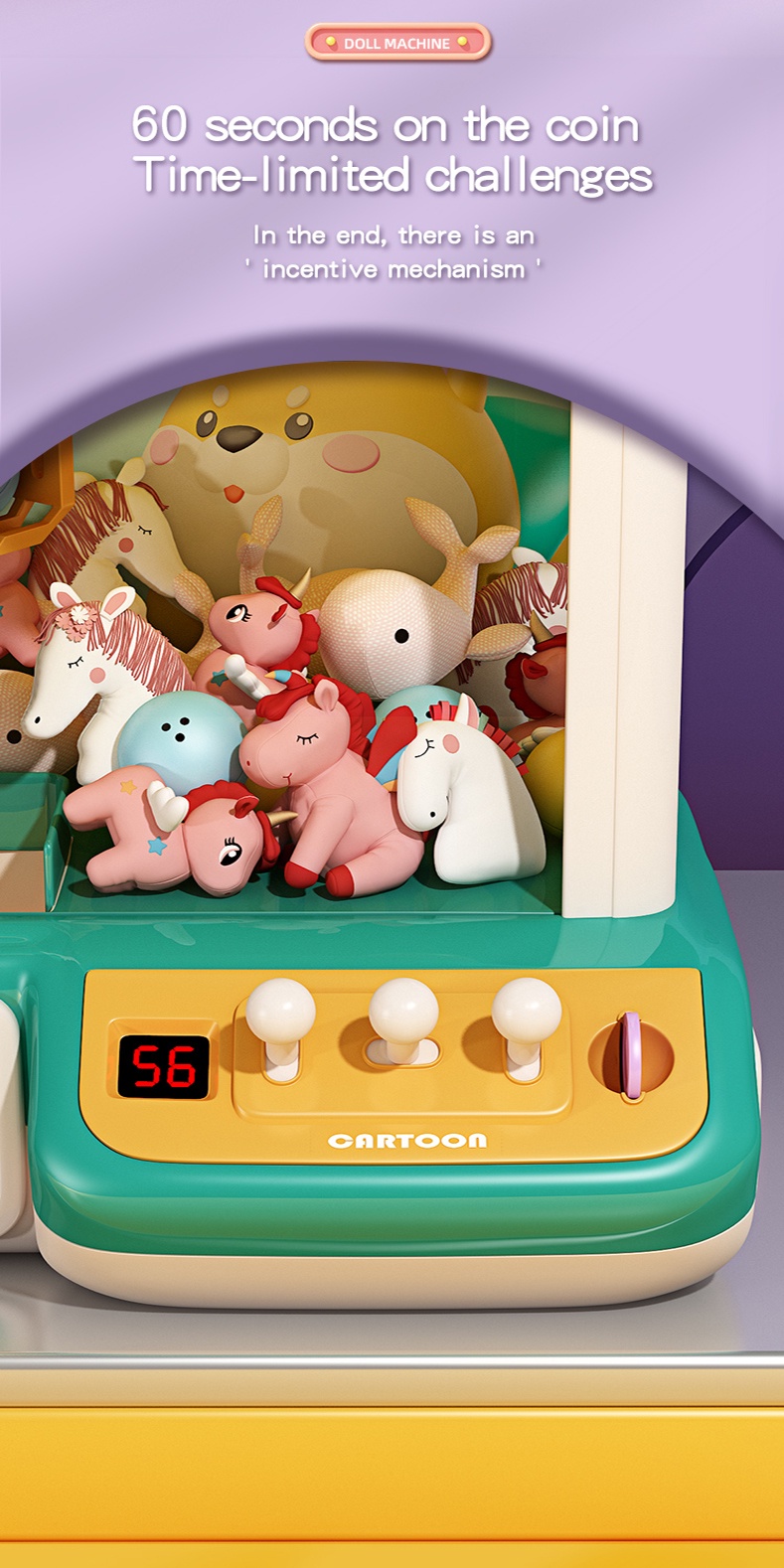 [Qilemeng] Large Claw Machine Children Mini Doll Machine Toy Claw Doll ...