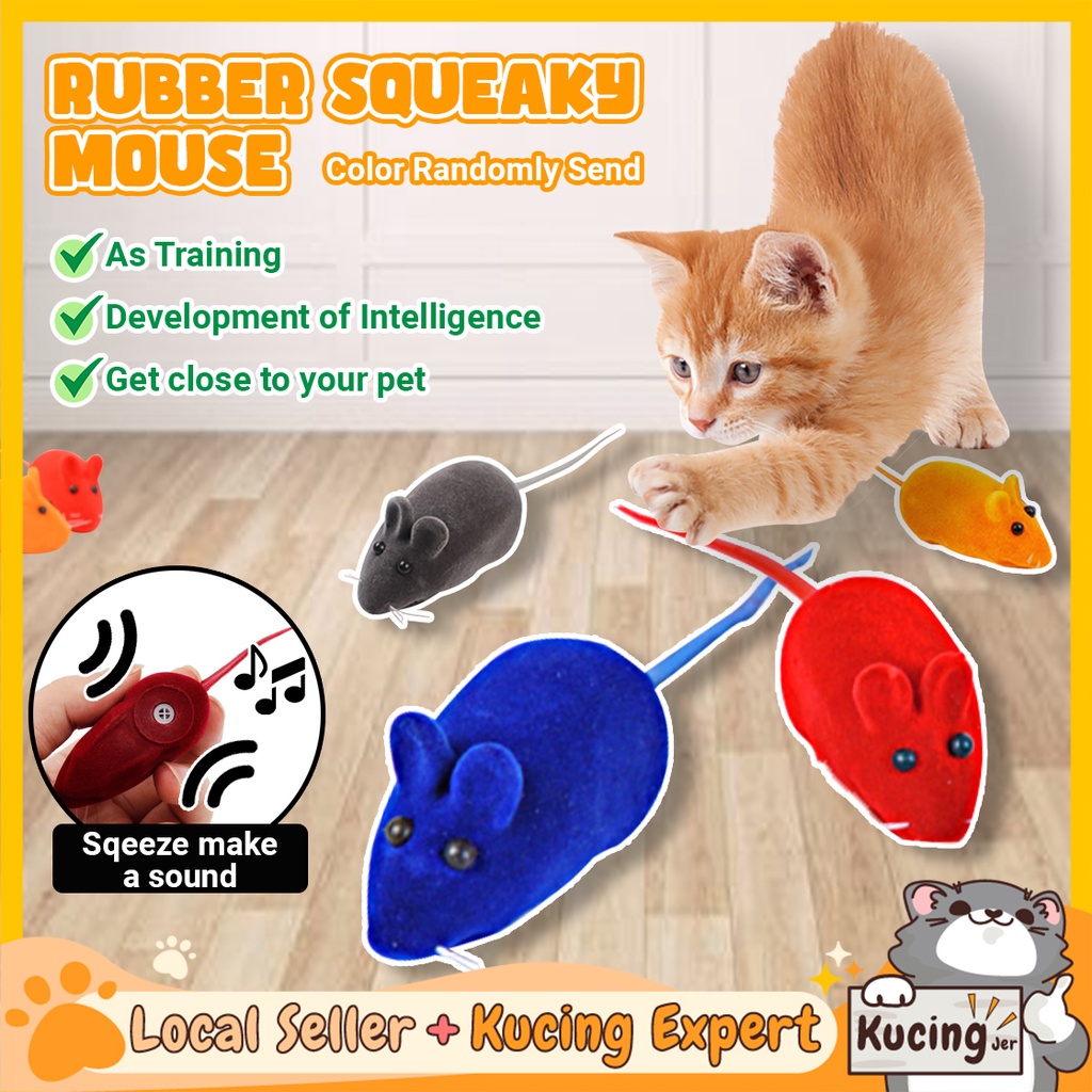 KUCINGJER Malaysia Rubber Squeaky Mouse Cat Kitten Toy Kucing Mainan Bite Cat Toys Chewy Fun ...