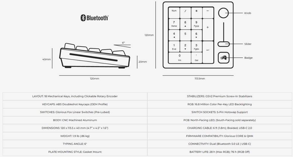 Glorious GMMK Numpad Premium Wireless Bluetooth Marco Pad Mechanical ...