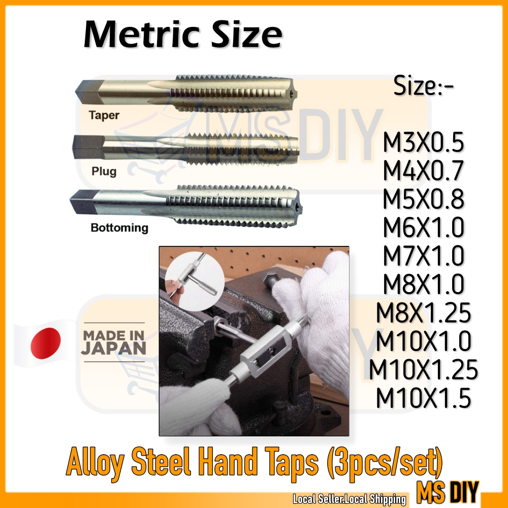 Hand Taps Tap 3pcs/set Taper Plug Bottoming METRIC Size: M3-M10 ...