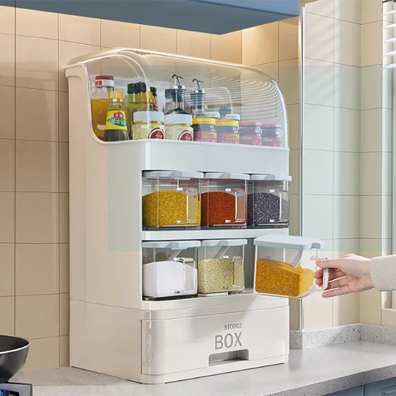 Large Capacity Seasoning Storage Shelf Multi Layer Dustproof Cover ...