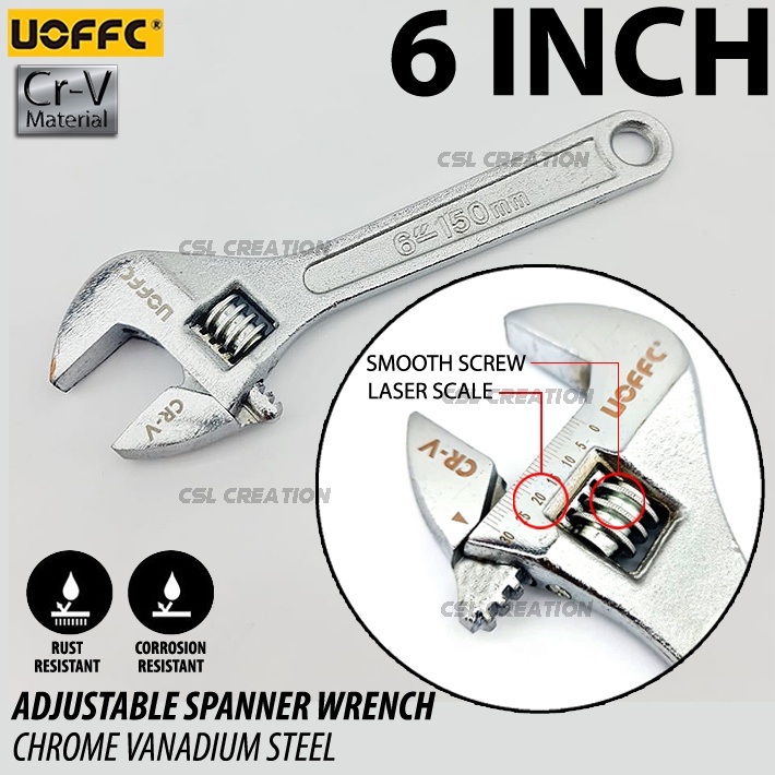 UOFFC CRV ADJUSTABLE SPANNER WRENCH WITH SCALE TPR HANDLE SEPANA HIDUP ...