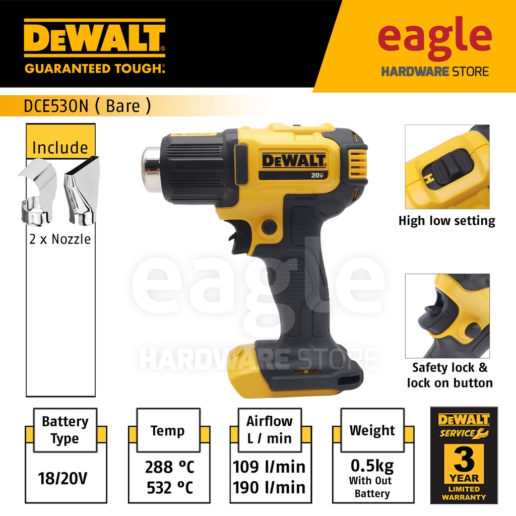 Dewalt DCE530N-KR 18/20V Cordless Heat Gun ( Bare Unit ) ( DCE530N ...