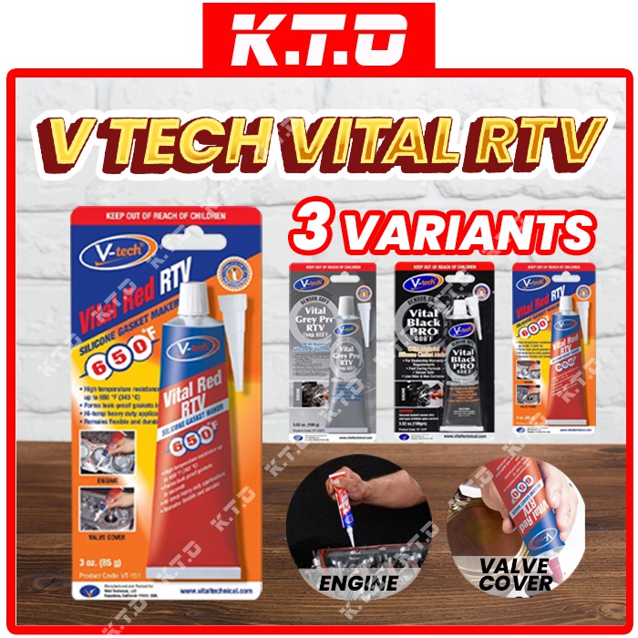 V-Tech VT-151 / VT-152P / VT-157P85 Vital Red Grey Black Pro RTV Silicone Gasket Maker Sealant ...