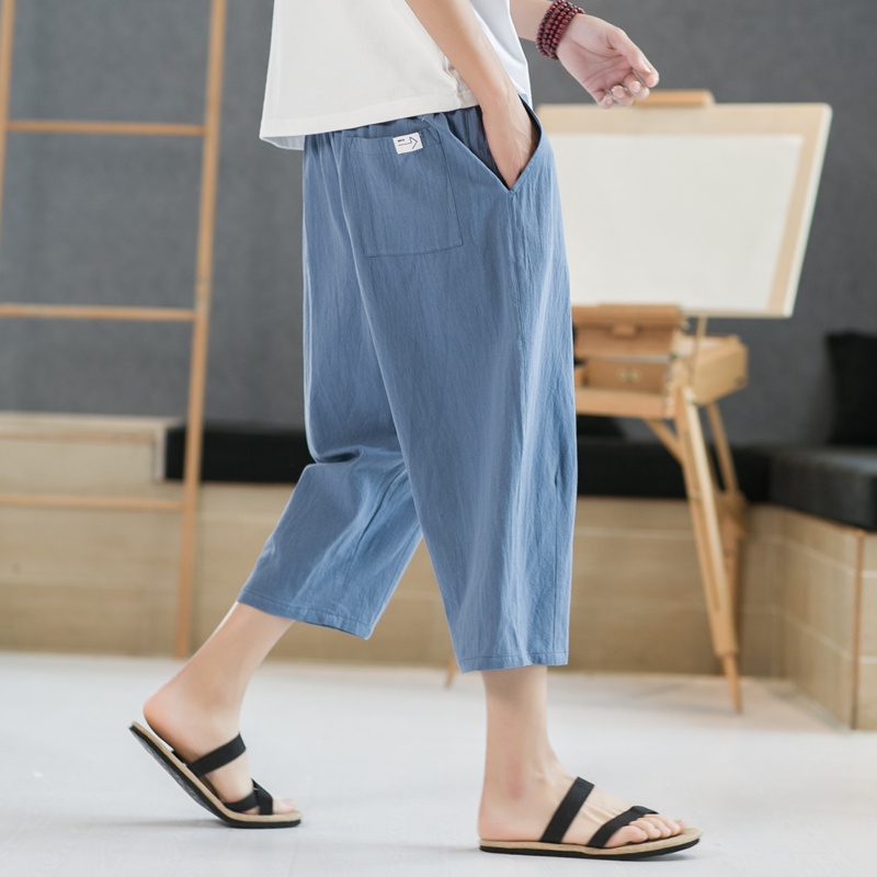 Cotton Linen 3 4 Pants Men Summer Loose Straight Cut Plus Size Sports ...