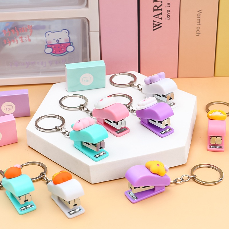 Cartoon Mini Stapler with Keychain Student Office Paper Stapler Test ...