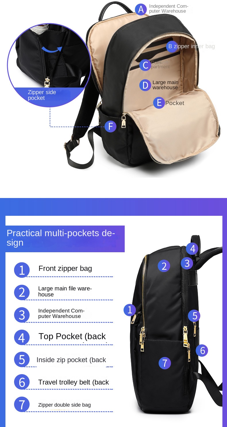 HTB Oxford Cloth Waterproof Travel Backpack Women Large Capacity 14 ...
