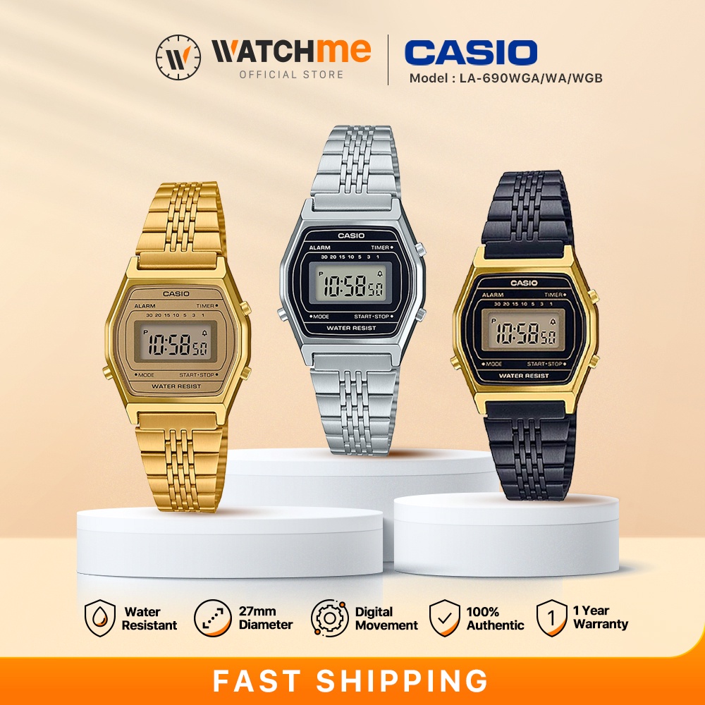 CASIO VINTAGE LA-690 SERIES Fashion Digital Water Resistant Stainless ...