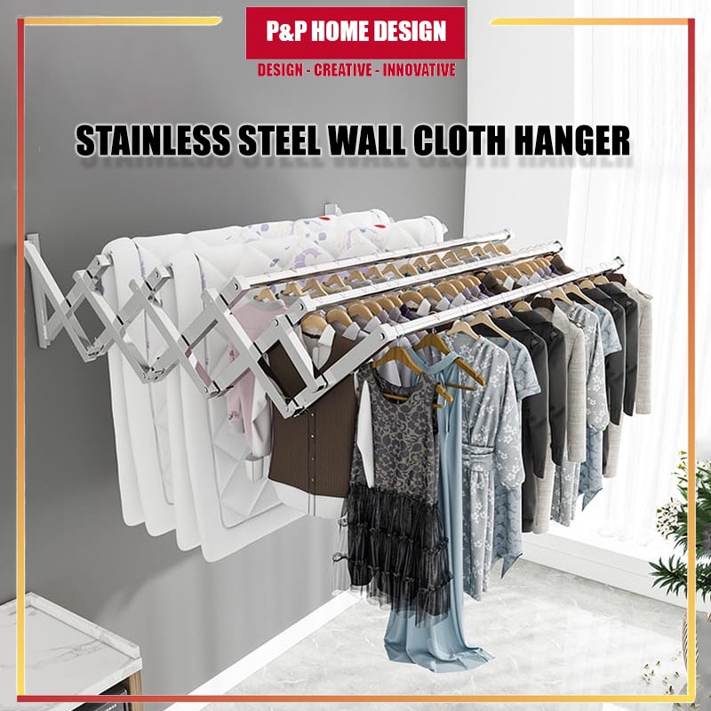 PNP HOME DESIGN Stainless Steel Retractable Clothes Hanger Outdoor Wall ...