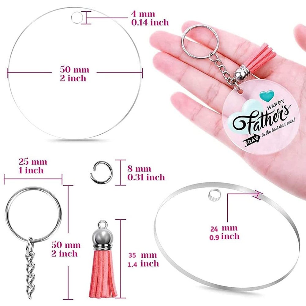 12 Pieces/set Transparent Circular Acrylic Disc Keychain Circular ...