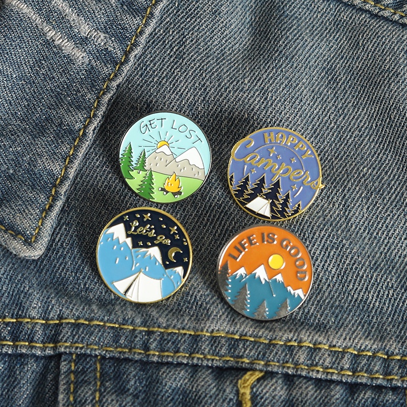 Outdoor Adventure Mountain Enamel Pins Wild Camping Hiking Lapel ...