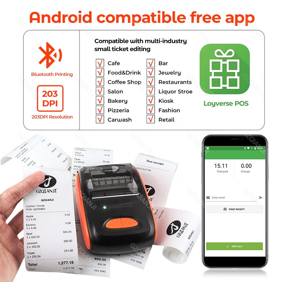 Portable Mini Thermal Printer Bluetooth 58mm Android POS System for ...