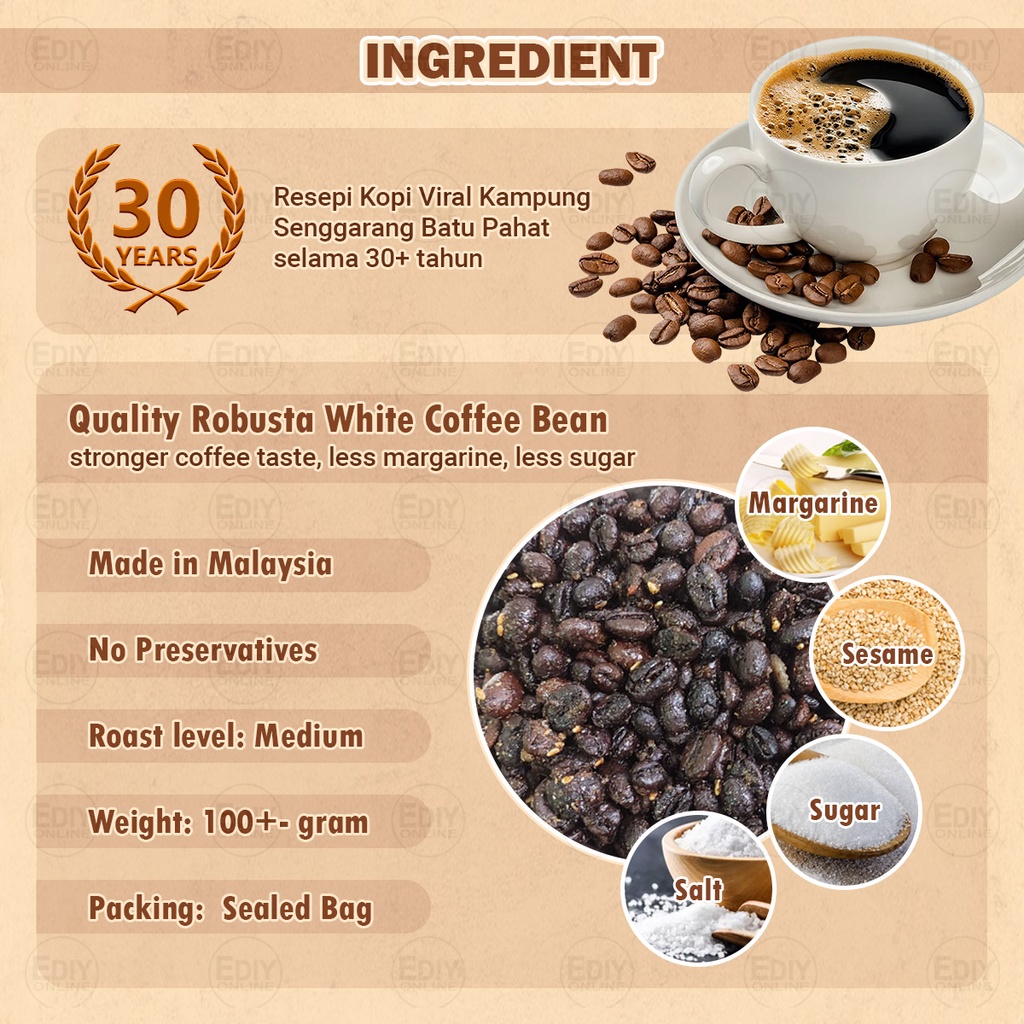 100g Roasted Borong Quality White Coffee Bean Robusta Biji Kopi ...