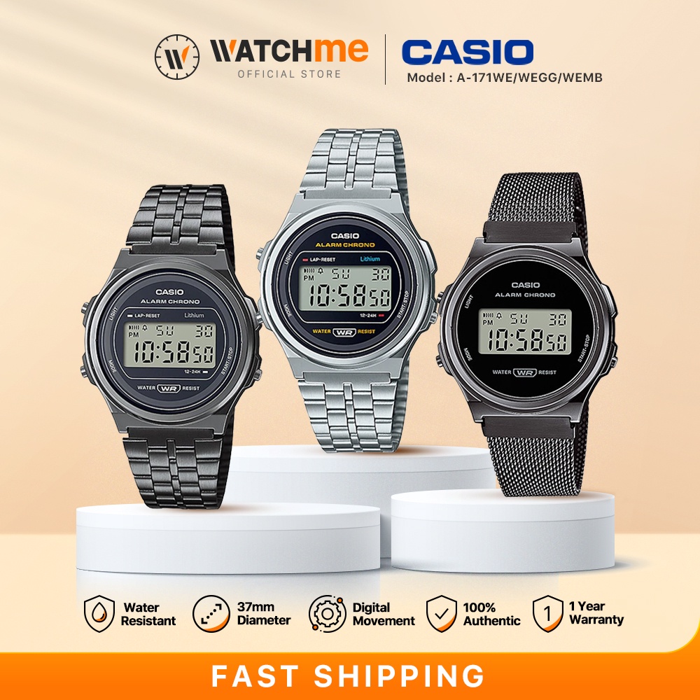 CASIO VINTAGE A-171 SERIES Fashion Stainless Steel Band Digital Watch ...