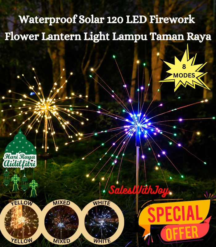 【SalesWithJoy】Lampu Solar Raya Bunga Api Waterproof LED Firework Fairy ...