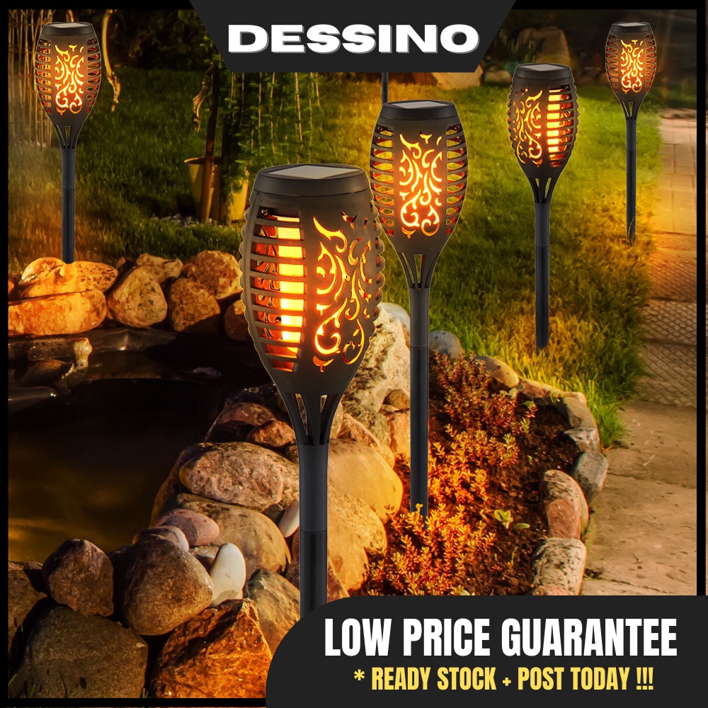 DESSINO 2PCS Luaran 12LED Api Berkelip-kelip Lampu Obor Suria Kalis Air ...
