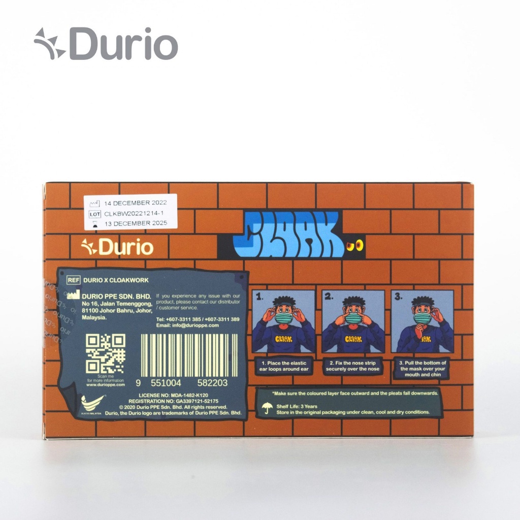 Durio x Cloakwork 4 Ply Surgical Mask Made In Malaysia ASTM F2100 Level ...
