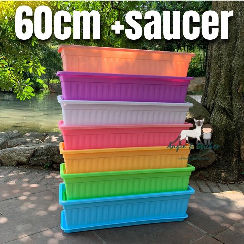 【StockMsia】60cm Rectangular Resin Flower Pot with Base / POT BUNGA ...