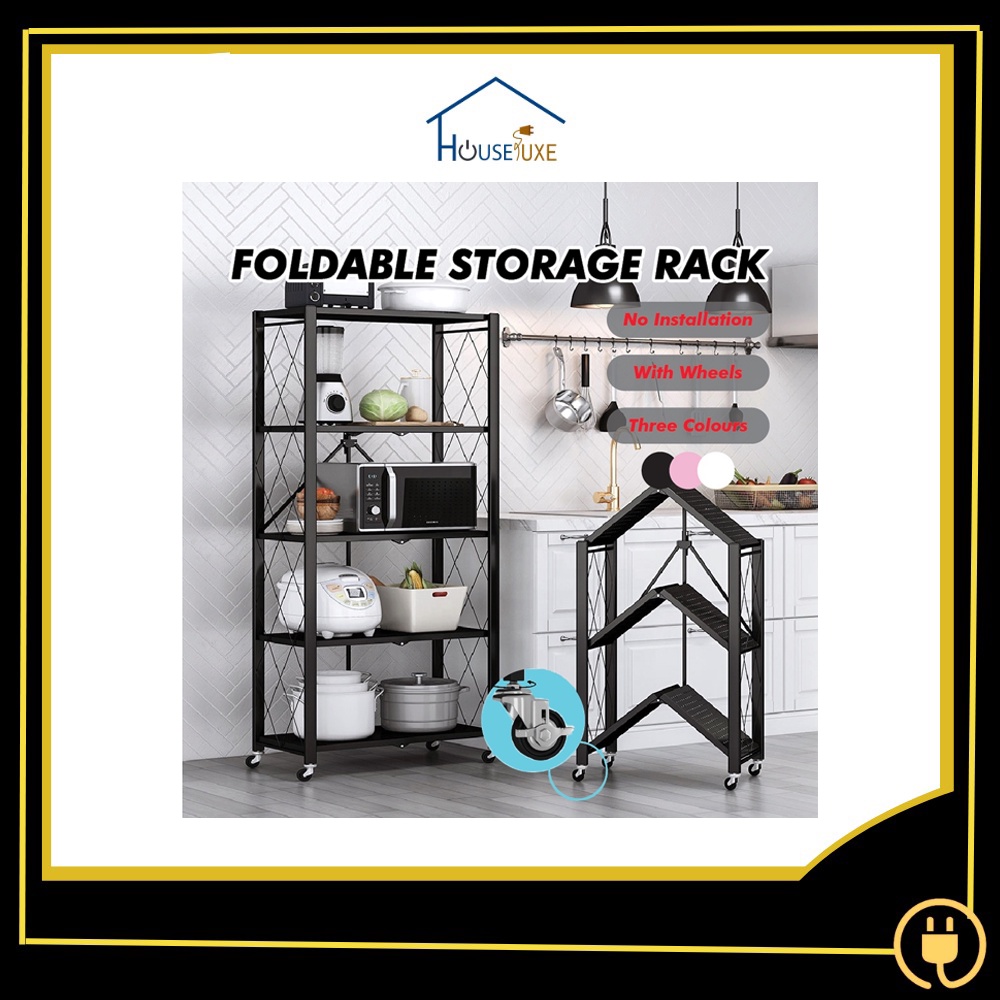 Foldable Storage Rack With Wheel Foldable Rack Dapur Rak Kitchen Rack ...