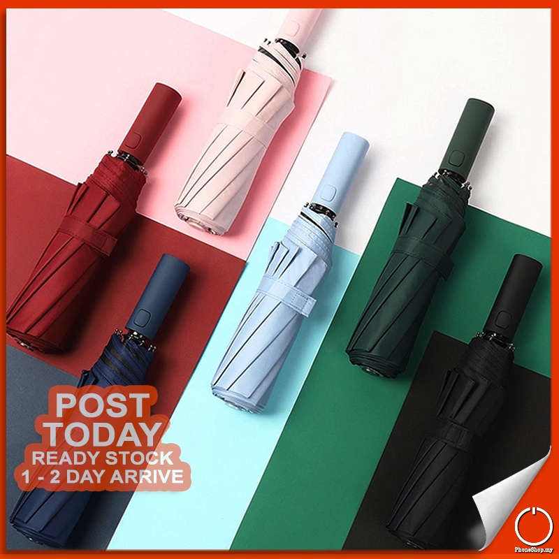 𝐎𝐍𝐄 𝐇𝐀𝐍𝐃 𝐎𝐏𝐄𝐑𝐀𝐓𝐄 1 Click Open Close Three Fold Auto Umbrella UV Light Wind Protection Foldable ...