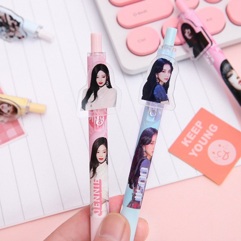 6 Pieces/Set Black Pink Gel Pens 0.5mm Black Ink Lisa Jenny Rose Jisoo ...