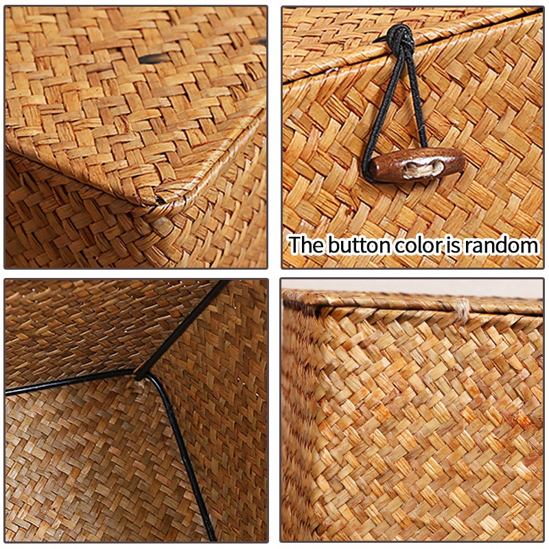 Retro Handmade Straw Storage Box Rattan Storage Basket Woven Storage ...