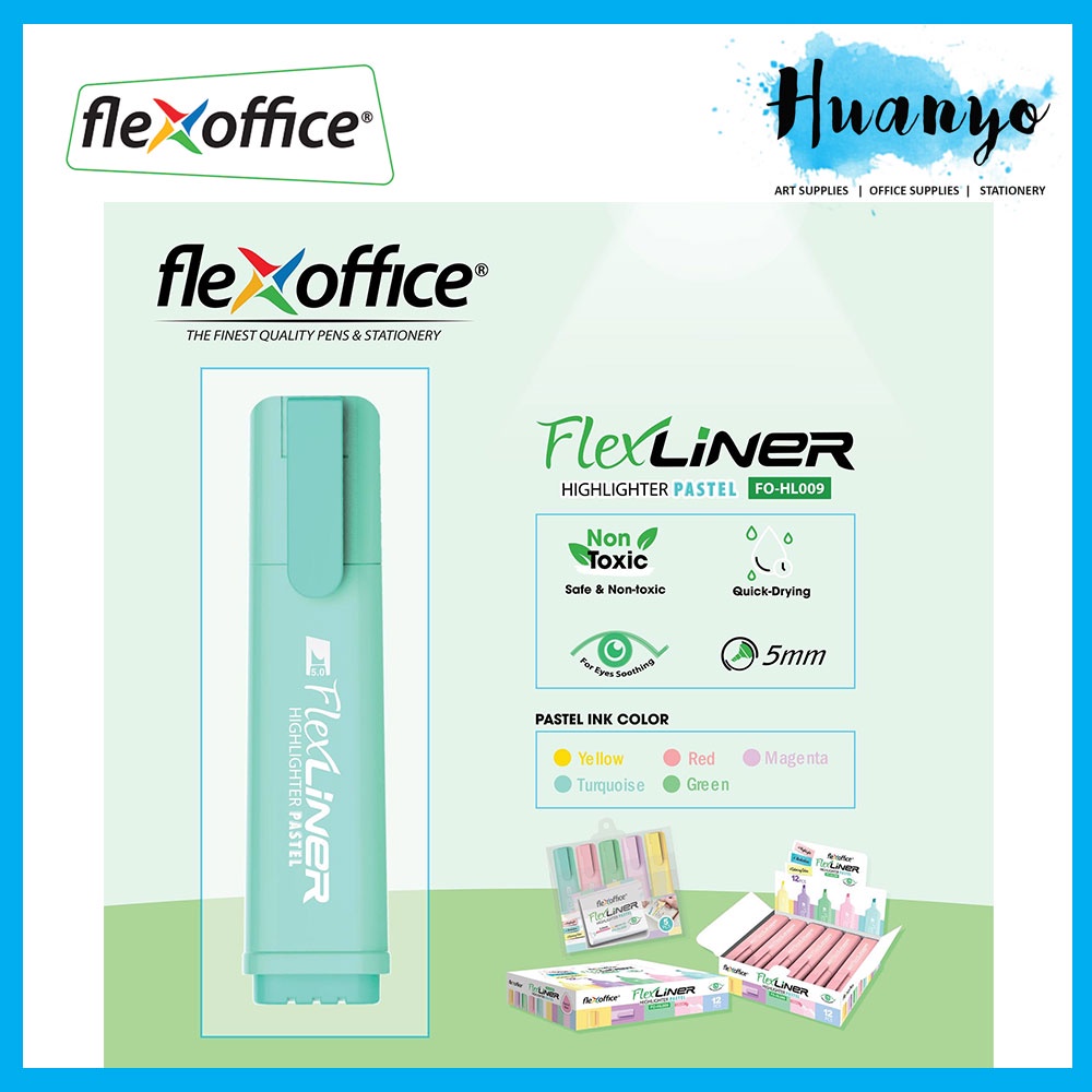 Flexoffice Pastel / Fluorescent Colour Highlighter Textliner Pen (Halo Big / Flexliner) [FO-HL02 ...