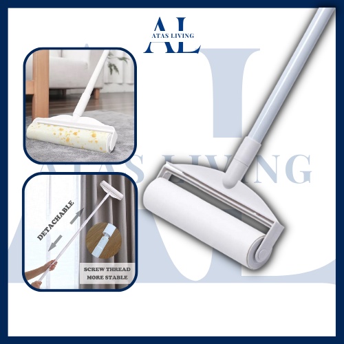 🔷ATAS🔷【19/24cm】Long Pole Sticky Roller Mop Dust Sticky Remover Sticky Lint Roller for Dust Hair ...