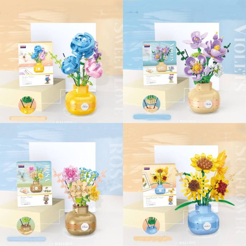 Sunflower Rose Assembly Block Flower Vase Brain Teaser Teenagers Toy ...