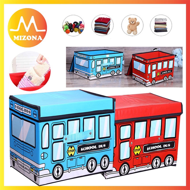 MIZONA School Bus Toy Organizer Folding Storage Toy Chest And Kid ...