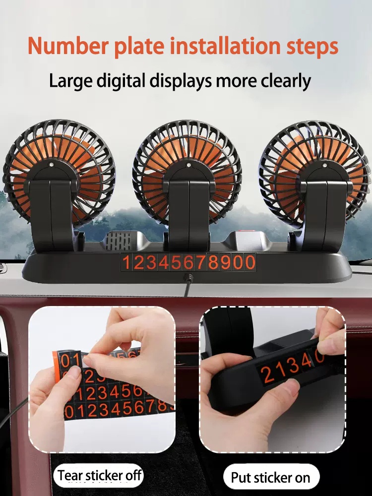 OATSBASF 12V/24V Three Heads Car Fans Three Speeds Air Circulation Fan ...