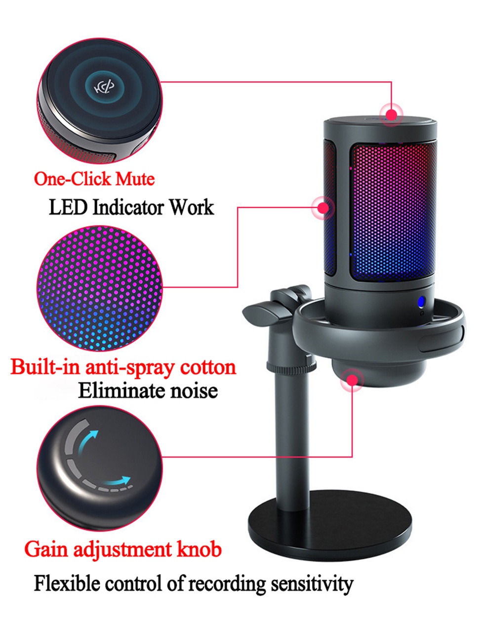 USB Condenser Microphone PC Gamer Microphones for Computer Recording ...