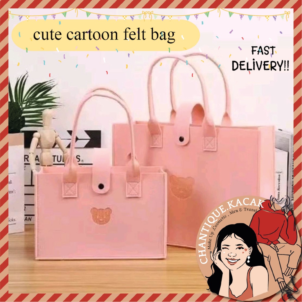 CK Premium Quality Cartoon Bear Plain Bag Small Large Size Beige Pink ...