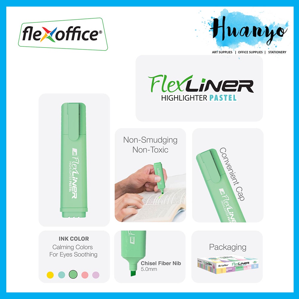 Flexoffice Pastel / Fluorescent Colour Highlighter Textliner Pen (Halo Big / Flexliner) [FO-HL02 ...