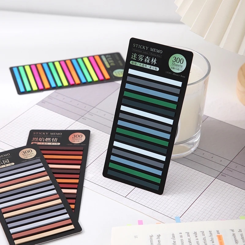 300 Sheets Color Sticky Note Long Index Sticker PET Translucent Index ...