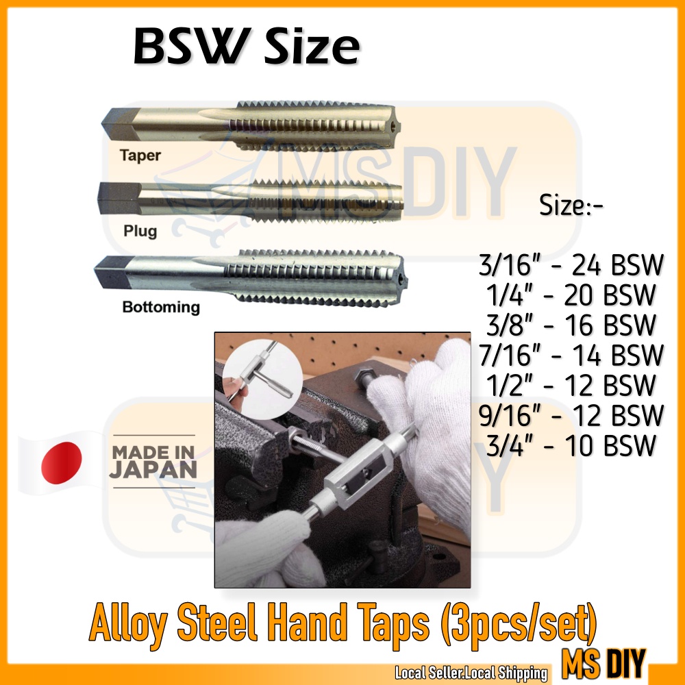 Hand Taps Tap 3pcs/set Taper Plug Bottoming BSW Size: 3/16"-3/4 ...