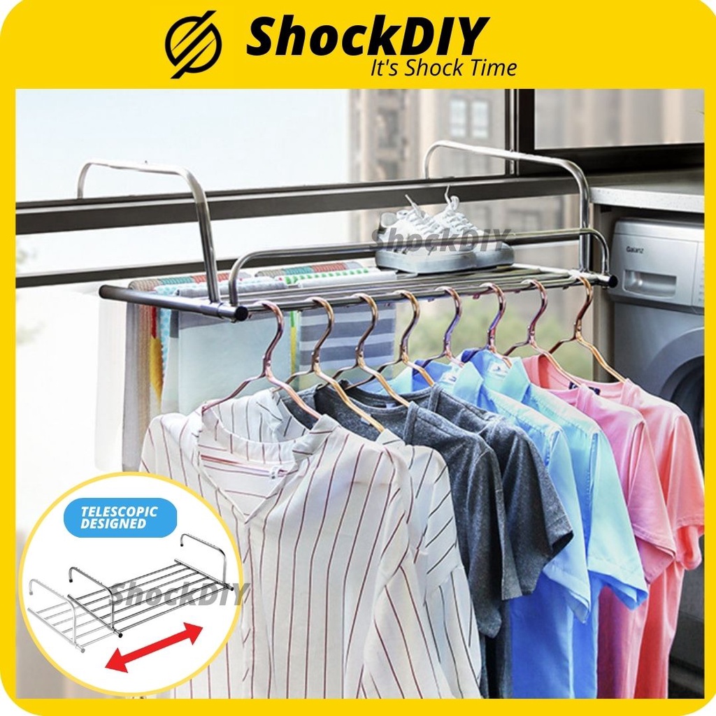 Telescopic Balcony Clothes Hanger Stainless Steel Foldable Laundry ...